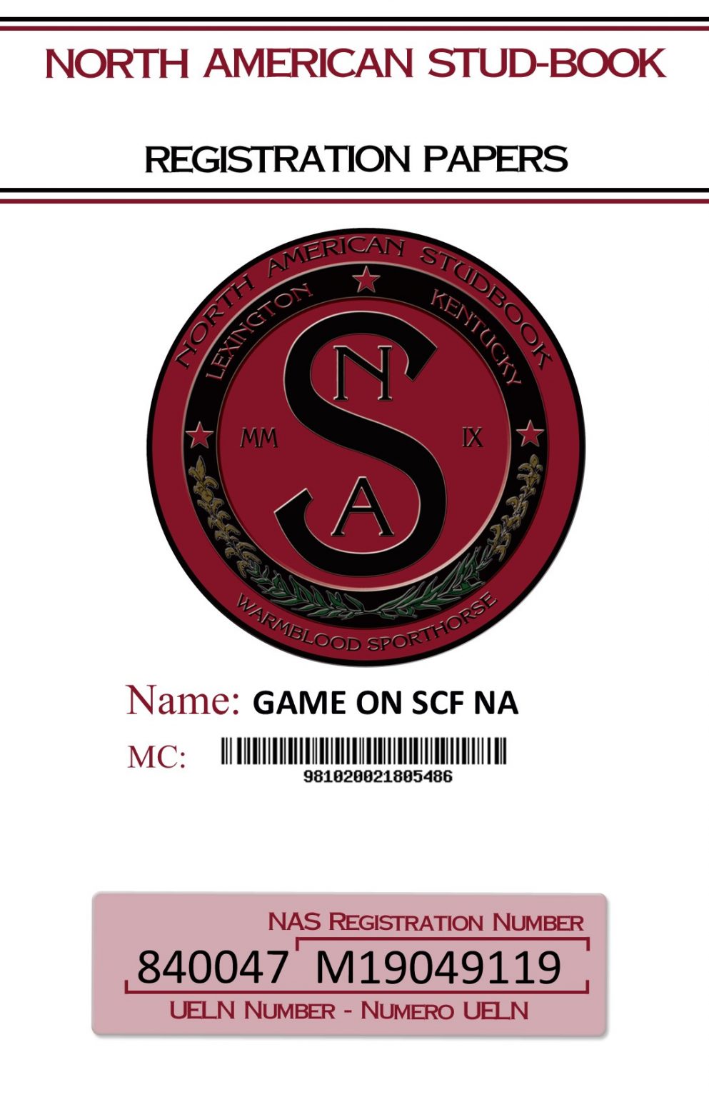 Registration – North American Studbook